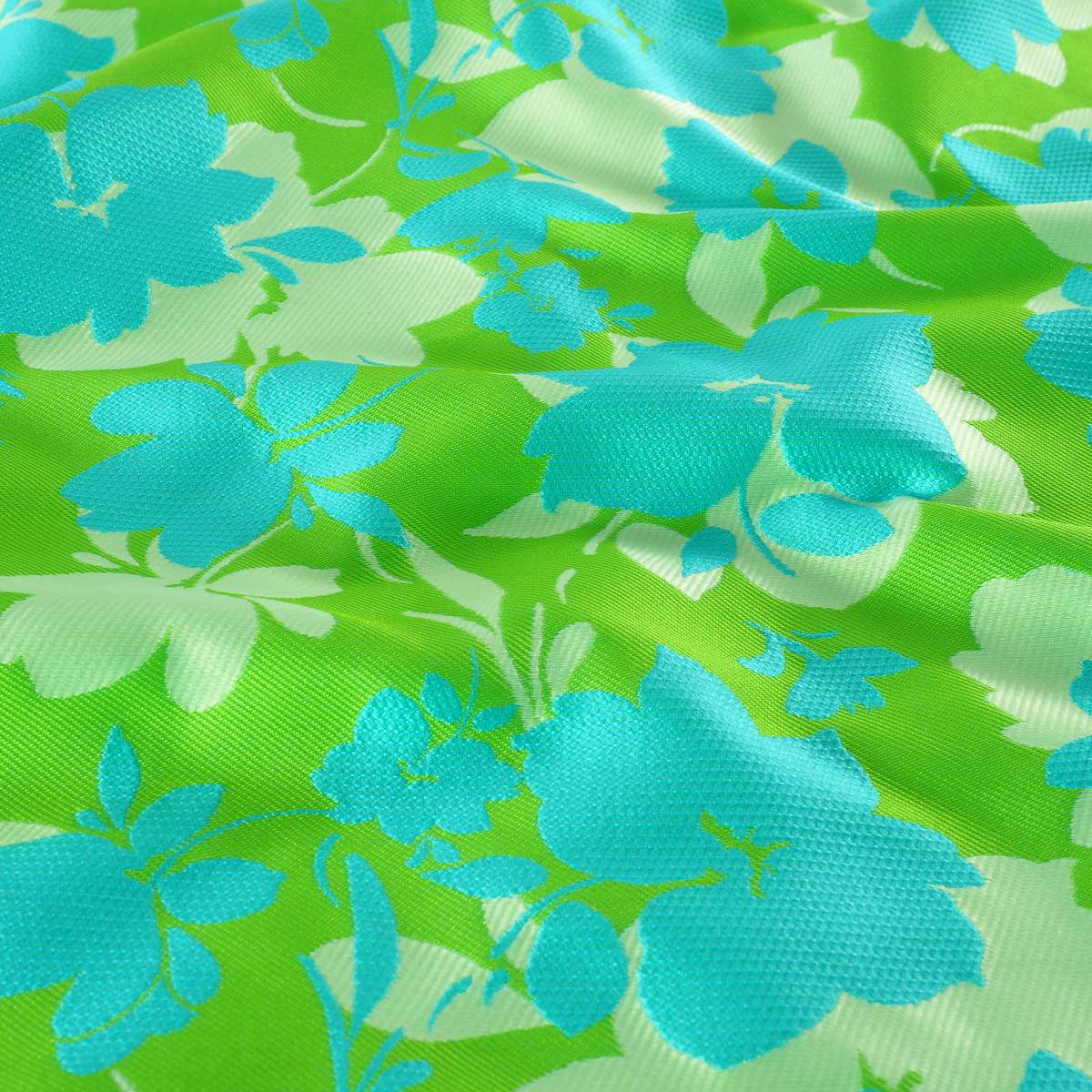 Jacquard mikado flores verde turquesa